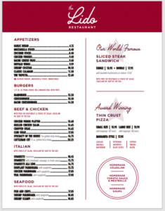 Takeout Menus - The Lido Restaurant